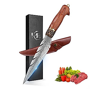 ROCOCO Feather Viking Knife Japanese Forged in Fire Boning Knife Fancy Kitchen Cleaver with Sheath Outdoor Camping BBQ Collection Birthday Christmas Father's Mother's Day Gift 7"