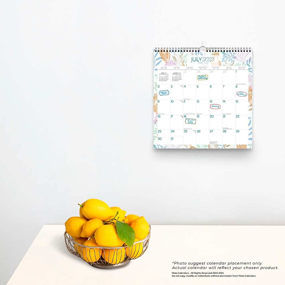 Seaside Currents | 2024 12 x 12 Inch 18 Months Monthly Square Wire-O Calendar | Sticker Sheet | July 2023 - December 2024 | Plato | Stationery Planning