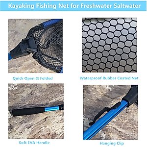 Folding Fishing Landing Net Floating Fishing Net Rubber Fishing Net Collapsible for Saltwater Freshwater Retractable Fish Net for Fishing Lightweight Kayak Fishing Net