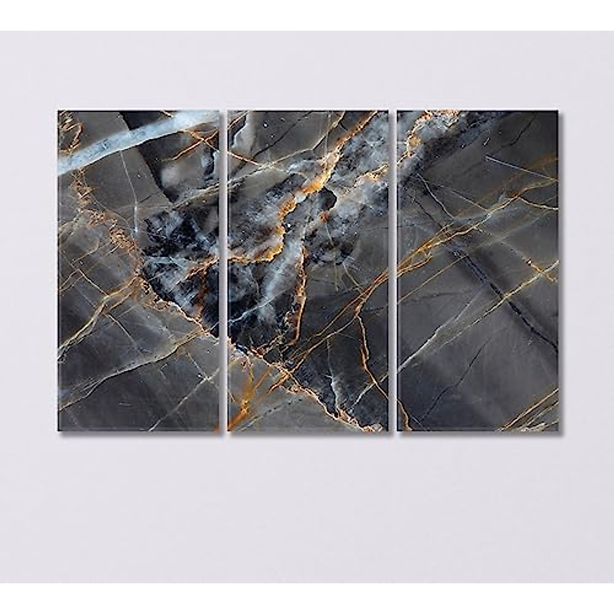 Yellow and Dark Gray Marble Canvas Print 3 Panels / 36x24 inches