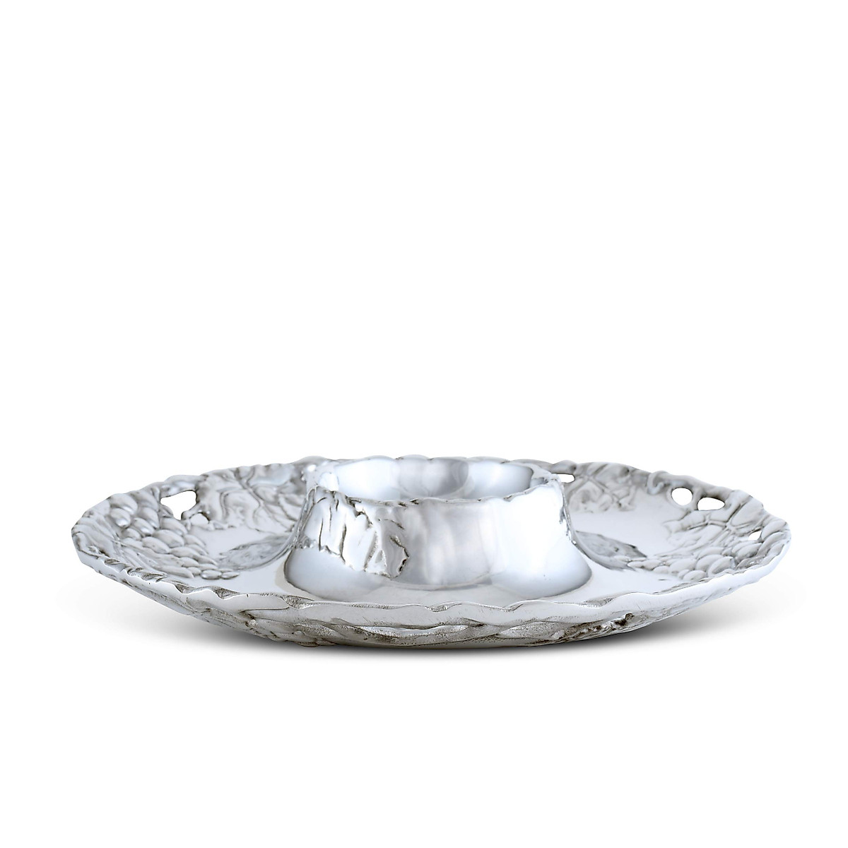 Arthur Court Designs Metal Grape Chip and Dip Platter in Grape Pattern Sand Casted in Aluminum with Artisan Quality Hand Polished Designer Tarnish-Free 14 inch Diameter