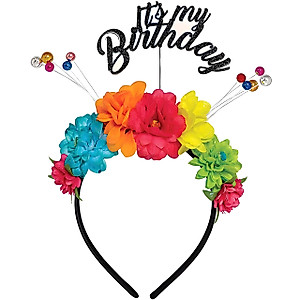 "It's My Birthday" Colorful Headband With Flowers - 11.75" x 13" (1 Pc.) - Adorable Headwear Accessory for Birthday Celebrations For Kids
