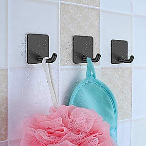SouLips Adhesive Hooks, Self Adhesive Black Wall Mount Hanger Heavy Duty Rugged 304 Stainless Steel Hooks for Robe Coat Towel, Strong Sticky Hanging Hooks for Doors Kitchen Bathrooms Office, 4 Packs