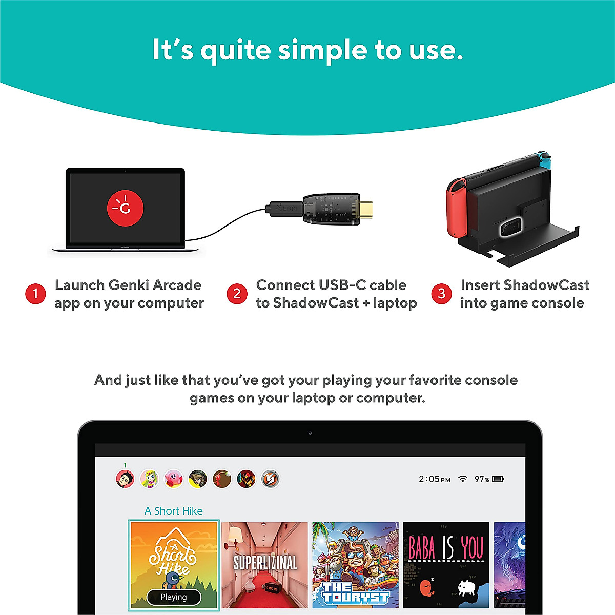 Human Things GENKI ShadowCast - Easily Connect and Play Game Consoles on The Laptop, Smallest Capture Card with Great Performance