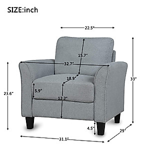 FIQHOME Accent Living Room,Furniture Armrest, Mid Century Modern Armchair with Pillow,Comfortable Single Sofa Chairs for Bedroom, Home Office(Gray)