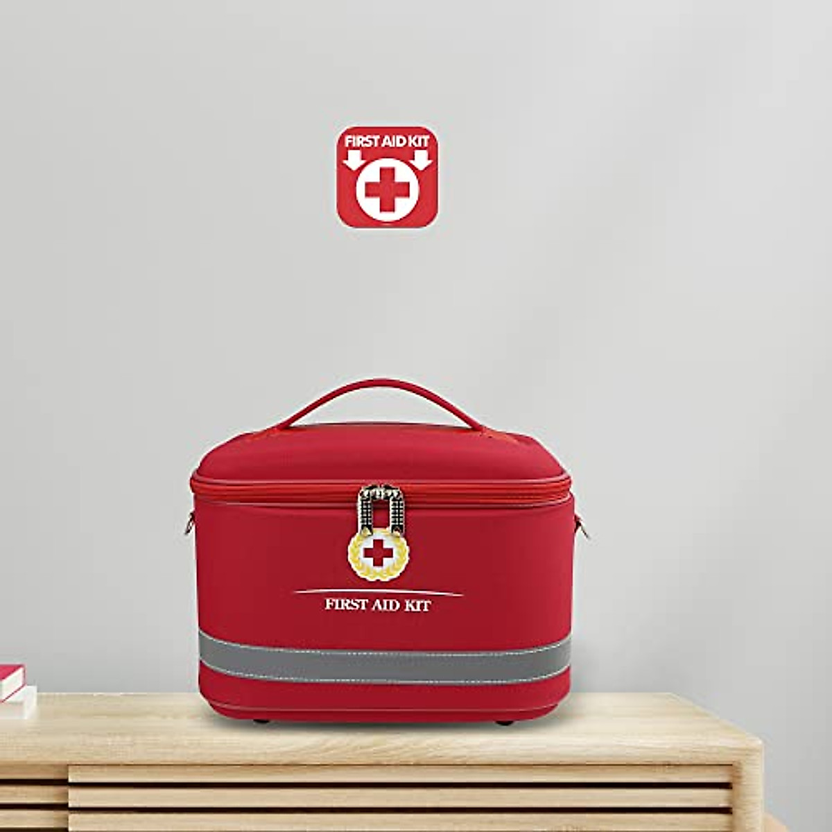 First Aid Kit Sign Glow in The Dark 4 Pack 6"x 6"First Aid Kit Inside Signs Stickers Photoluminescent, Glows for Up to 8 Hours