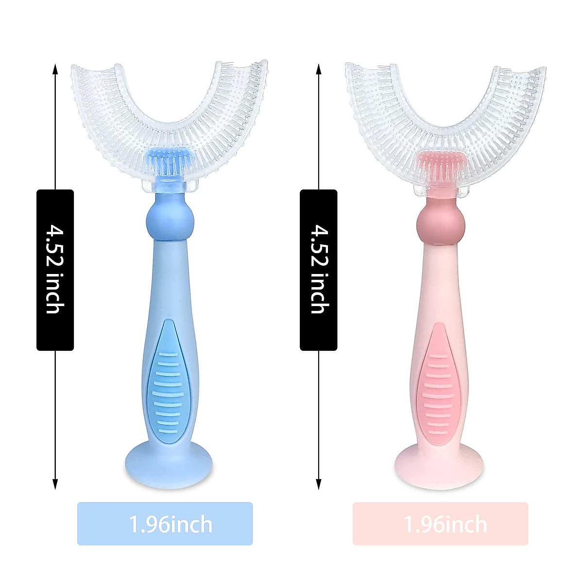 2 Pack Kids U-Shaped Toothbrush, Manual Training Tooth Brush, Food Grade Soft Silicone Brush Head, 360°Oral Cleaning, U-Type Toothbrush Whole Mouth for Toddlers and Children-Blue+Pink (Age 2-6)