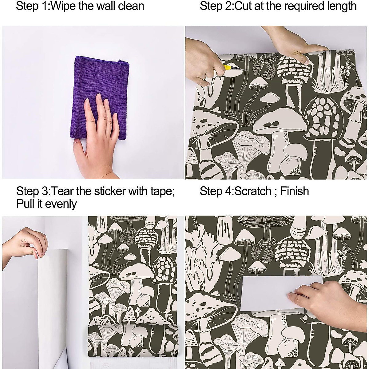 UniGoos Abstract Mushroom Peel and Stick Wallpaper Cute Pattern Temporary Wall Paper Roll Modern Self Adhesive Contact Paper for Cabinet Kids Room DIY Decor 17.7" x 118.1"