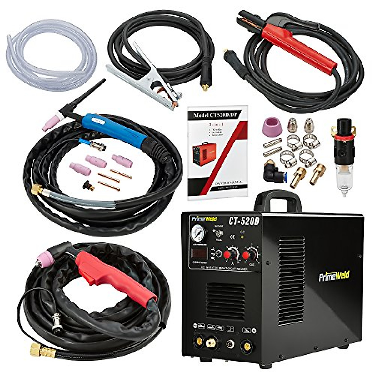 PrimeWeld 3-in-1 50 Amp Plasma Cutter, 200 Amp TIG Welder and 200 Amp Stick Welder - Welding and Cutting Combo, Mobile Welding Machine, Portable Plasma Cutter, Multipurpose Welder and Cutter, CT-520D