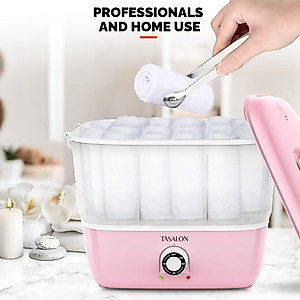 TASALON Hot Towel Steamer for Facials, Hot Towel Warmer Quickly Heats Up in 5 Minutes, Portable Towel Machine Fits 16 Mini Towels, Salon Equipment Towel Warmer for Facials, Spa, Massage, Pink
