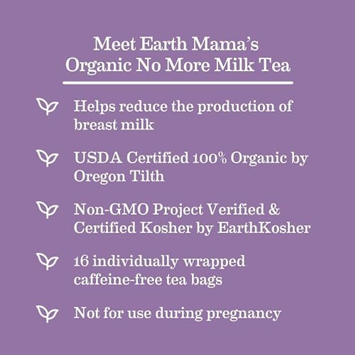 Earth Mama No More Milk Tea | Organic Herbal Tea Bags to Reduce Breast Milk Production, Stop Breastfeeding, & Wean Lactation Naturally, Postpartum Essentials, Decaf Tea With Hibiscus & Sage (16-Count)