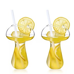 Mushroom Glass Cup, Set of 2, 8.5Oz, Wine Glass, Juice Glasses Cocktail Mug, Crystal, For Cold or Hot drinks, For Parties, Wedding, BBQ, Gifts