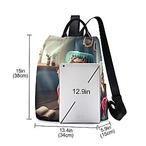 ALAZA Owl Sitting the Chair and Drinking Coffee Backpack with Keychain for Woman Ladies