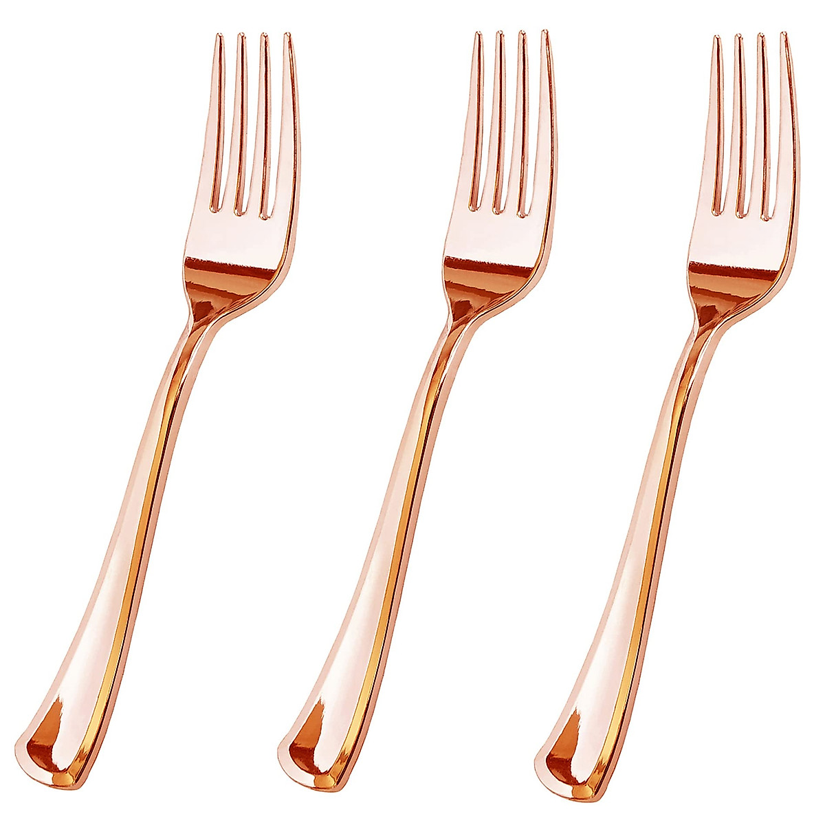 50 Piece Rose Gold Plastic Forks Set - Reusable and Recyclable - Rose Gold Plastic Forks for Weddings, Anniversaries, Showers, Parties - Elegant and Sturdy Utensils by JL Prime