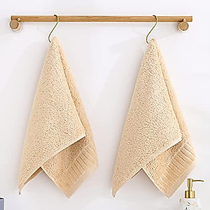 sense gnosis Khaki Hand Towels Set of 2 Decorative Long Terry Striped Pattern 100% Cotton Soft Absorbent Hand Towel for Bathroom 13 x 29 Inch