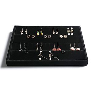 Frebeauty Stackable Velvet Jewelry Organizer Trays for Drawers Inserts Jewelry Storage Tray Display Case Stud Earrings Bracelets Necklace Rings Accessories Trays for Women Girl(Set of 4)(Black).