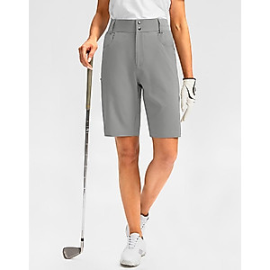 Women's Long Golf Hiking Shorts with Pockets 10" Quick Dry Lightweight Cargo Bermuda Shorts for Women Knee Length(Glacier Gray,XL)