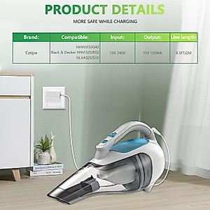 Czepa 15V Charger Compatible with Black and Decker Dustbuster Handheld Vacuum HHVI315JO42 HHVI320JR02 HLVA320JS10 Replacement 90627870 S003AQU1500015 Charger Power Cord