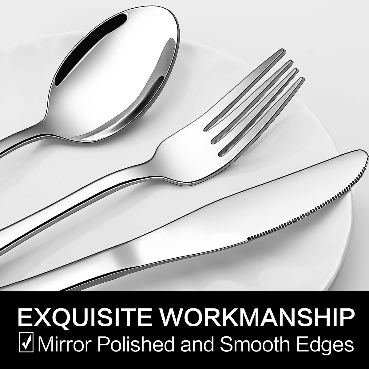 53-Piece Silverware Set with Steak Knives, Flatware Set for 8, Food-Grade Stainless Steel Tableware Cutlery Set with Serving Utensils, Utensil Sets for Home Restaurant, Mirror Finish, Dishwasher Safe