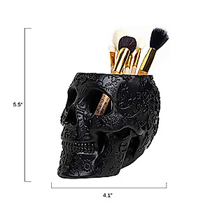 Skull Makeup Brush and Pen Holder Extra Large, Strong Resin Extra Large Halloween By The Wine Savant (Black)