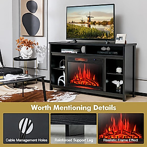 Tangkula 58 Inches Fireplace TV Stand for TVs up to 65 Inches, Modern Entertainment Center w/ 28 Inches Fireplace Insert, Remote Control, Electric Fireplace TV Console Table (Black)