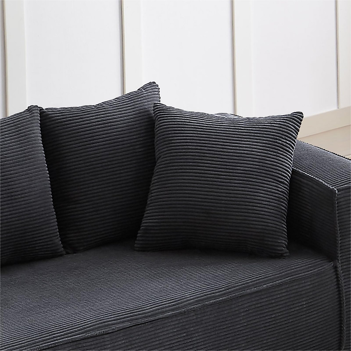 KEVINSPACE 89''Modern Sofa Couch for Living Room 3 Seater Comfy Sofa Corduroy Sofa Couches with 5 Pillows, All-Foam Sofa, NO Frame. No Assembly Required Sofa for Small Space, Apartment Black 22'' H
