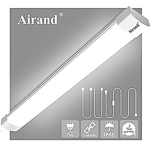 Airand Utility LED Shop Light Fixture 2FT 4FT with Plug, Waterproof Linkable LED Tube Light 5000K Under Cabinet Lighting,1800 LM LED Ceiling and Closet Light 18W, Corded Electric with ON/Off Switch