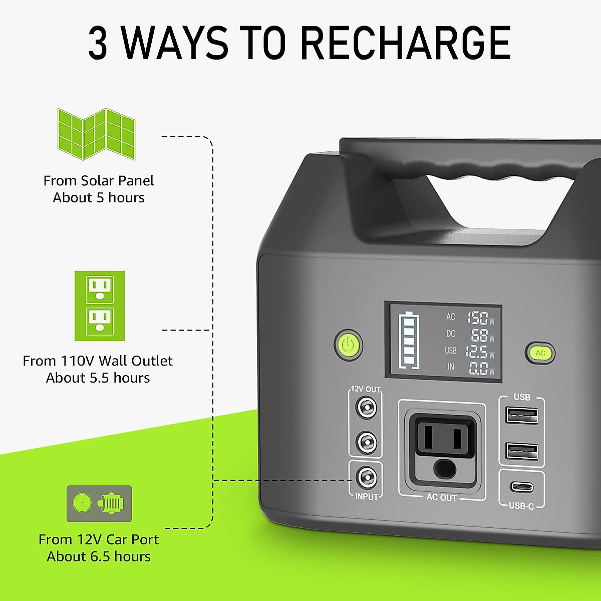 EnginStar Portable Power Station 150W 155Wh,40W Solar Panel, Power Bank with 110V AC Outlet, Foldable Solar Panel for Portable Power Station, 6 Outputs External Battery Pack with LED Light,QC3.0 USB