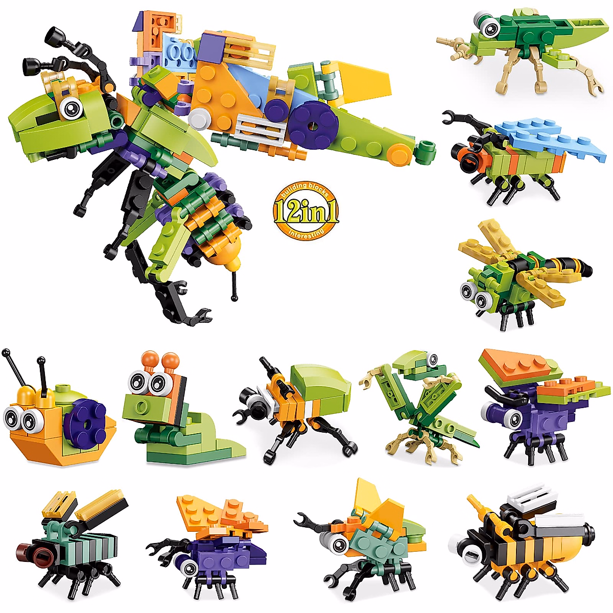 JOYPRO 12 Small Animals Building Blocks Sets for Kids Surprise with 12 in 1 Insect Animal Set Goodie Bags for Birthday Gift, Party Favors, Classroom Prizes (12 Box)