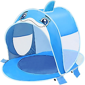 Dolphin Baby Beach Tent with Pool, UPF 50+ UV Protection Pop Up Portable Sun Shade Beach Tent with Sand Pocket, Waterproof Outdoor Sun Shelter for Baby Toddler Age 6-36 Months Baby Essentials