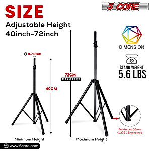 5 Core Speaker Stand Pair Tripod Floor Heavy Duty Adjustable Up to 72 Inch DJ Studio Monitor Stands Pole Mount - SS HD 2PK BLK Bag