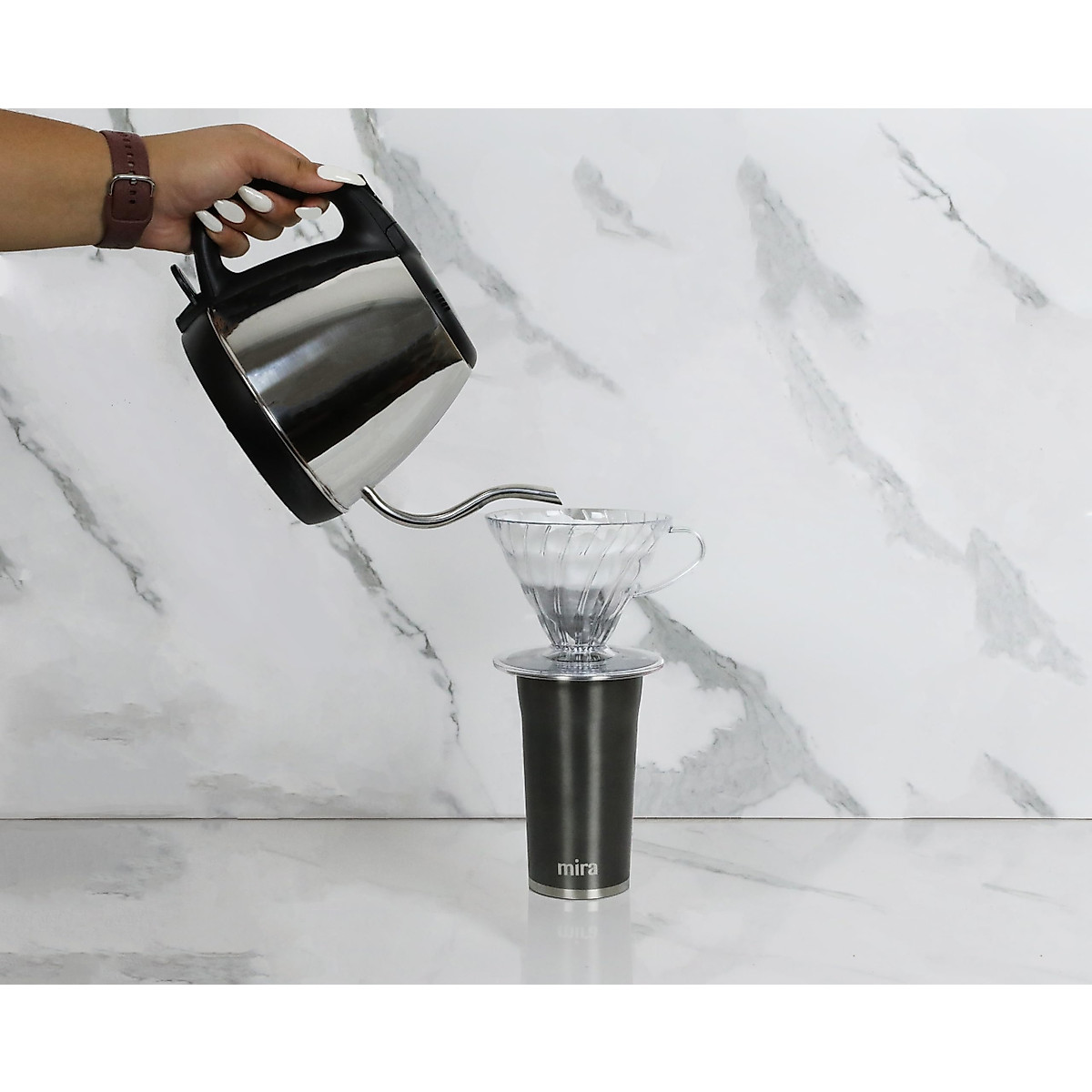 MIRA 12 oz Stainless Steel Insulated Travel Mug for Coffee & Tea - Vacuum Insulated Car Tumbler Cup with Spill Proof Twist On Flip Lid - Thermos Keeps Drinks Steaming Hot or Ice Cold - Gray Satin