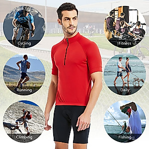 CATENA Men's Cycling Jersey Short Sleeve Shirt Running Top Moisture Wicking Workout Sports T-Shirt Red