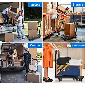 Hand Truck Dolly, Folding Hand Truck - Dolly Cart for Moving 500 LB Heavy Duty Luggage Cart with 6 Wheels & 2 Bungee Cords for Luggage, Travel, Moving, Shopping, Office (Black)