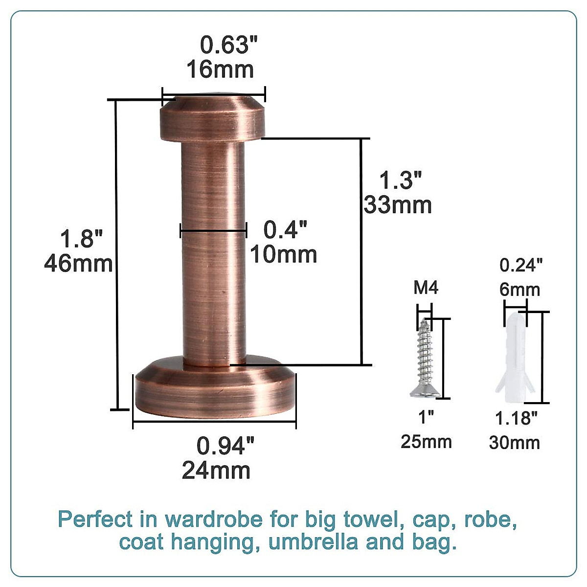 uxcell 2pcs Wall Hook Copper Wall Mounted 1.8 Inch Hooks Bag Coat Towel Bathroom Robe Hanger w Screws Copper Tone