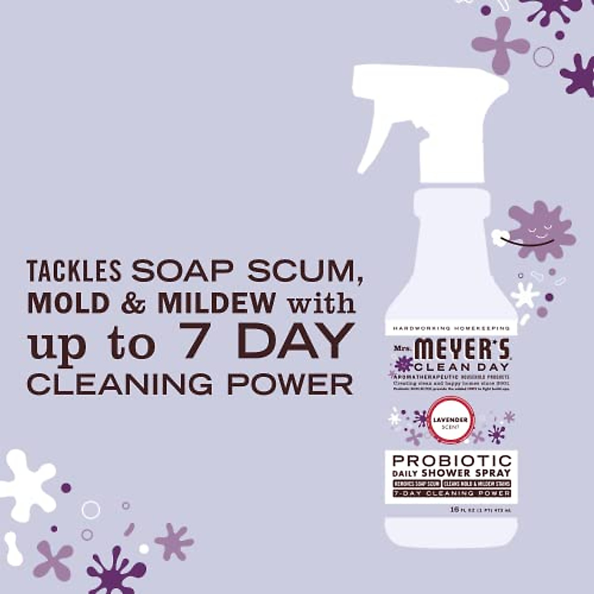 MRS. MEYER'S CLEAN DAY's Probiotic Daily Shower Spray Cleaner, Made With Essential Oils And Other Thoughtfully Chosen Ingredients, Lavender, 16 oz.