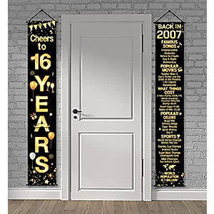 2 Pieces 16th Birthday Party Decorations Cheers to Years Banner Party Decorations Welcome Porch Sign for Years Birthday Supplies (16th-2007)