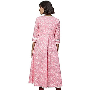 Yash Gallery Women's Cotton Floral Print Anarkali Kurtis (Light Pink)