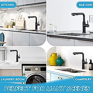 CREA Bar Sink Faucet Kitchen Faucets Black with Pull Down Sprayer RV Small Mini Sink Faucet Magnetic Docking for Laundry Outdoor Camper