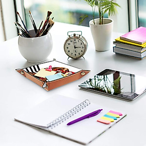 Dachshund Dog in Sunglasses Polka Dots Neck Scarf Stripes Leather Tray Dice Box Bedside Tray Key Watches and Candy Holder Sundries Entryway Tray,20.5x20.5cm