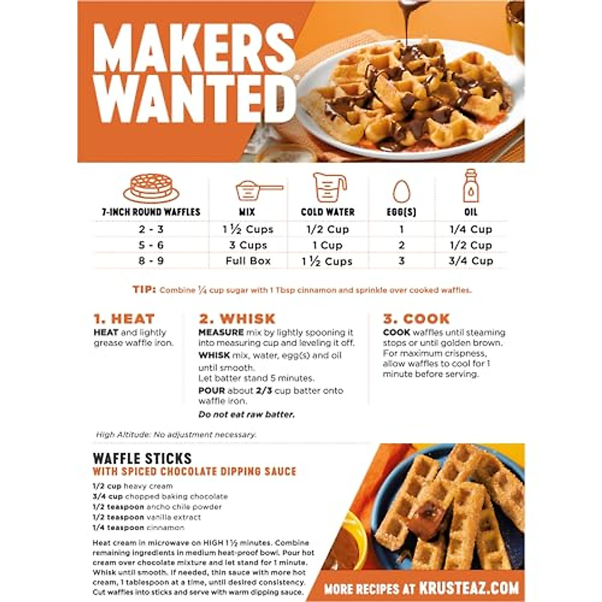 Krusteaz Light and Crispy Cinnamon Churro Belgian Waffle Mix, Krusteaz Waffle Mix, 21 oz Box (Pack of 8)