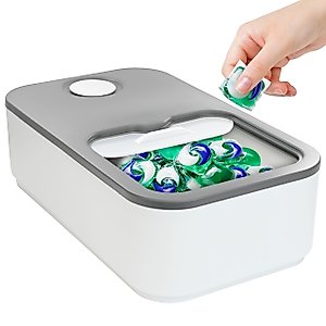 Skywin Large Laundry Pods Container with Slide Lid, Laundry Pod Holder 15 x 8.7 x 4.5 In, Holds 11 Pounds OR 120-150 Pods, Laundry Pod Container, Dishwasher Pods Container (White)