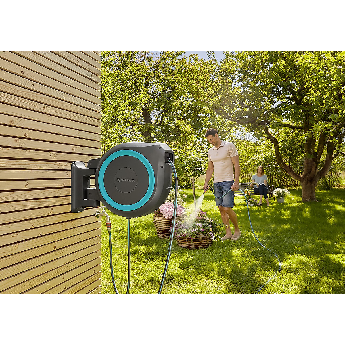 Gardena 18620 82 Foot Wall Mounted Retractable Hose Reel, ft, Standard