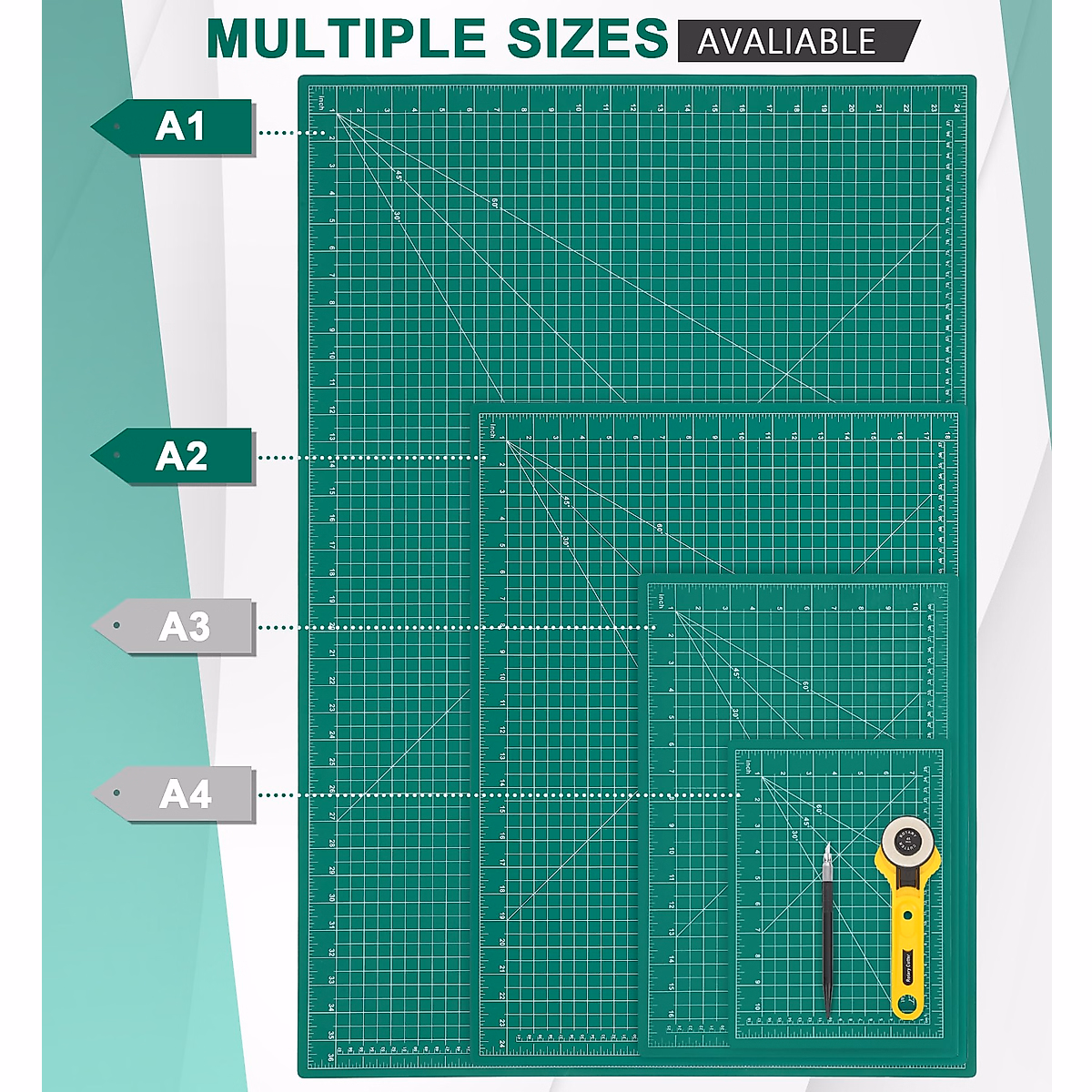 Density-upgraded 24" x 36" Large Self Healing Sewing Mat, Idemeet Rotary Cutting Mat 5 Play Cut Board for Crafts Hobby Project, Scale Size 24" x 36", A1, Green