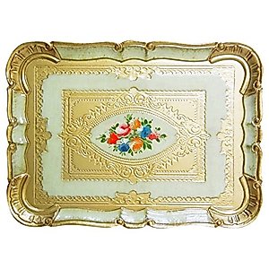 IMA TRADING 90-1PF3GG Antique Style Tray, Green & Gold, 14.2 x 10.2 x 0.8 inches (36 x 26 x 2 cm)