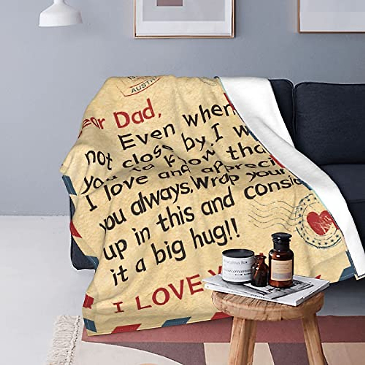 Gift for Dad Blanket from Son/Daughter Kids,to My Dad Blanket from Son Love Airmail Throw Blanket,Best Grandma Gifts,Soft Warm Flannel Fleece Custom Birthday Gifts for Dad