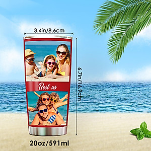 Personalized Photo Tumbler, Custom Coffee Mug Double Sides Print Stainless Steel Insulated Cup, Customized Travel Mug for Him Her Men Women Friends Gift for Valentine's Day Birthday Christmas