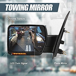 Left Driver Side Chrome Power Heated Glass w/Amber LED Turn Signal Light Towing Mirror Compatible with Ford F150 04-14