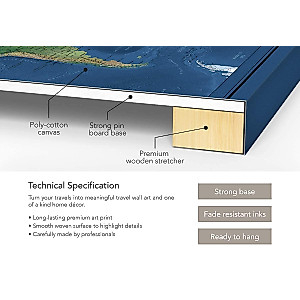Modern World Satellite Wall Map with Push Pins | Push Pin Travel Map on Canvas | Personalized World Map with Pins | 24" x 32" up to 40" x 53"