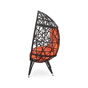 Great Deal Furniture Doris Outdoor Wicker Teardrop Chair with Cushion, Brown and Orange